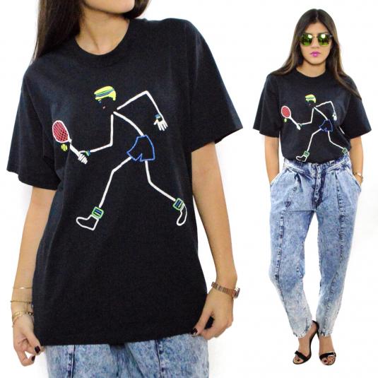 Vintage 90s Stick Figure Tennis Screen Stars Best T Shirt | Defunkd