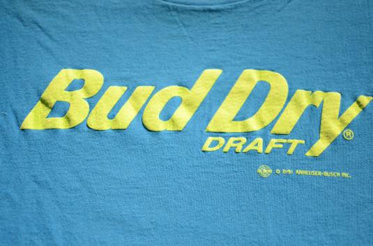 Vintage 1991 Bud Dry Draft Aqua T-Shirt | Defunkd