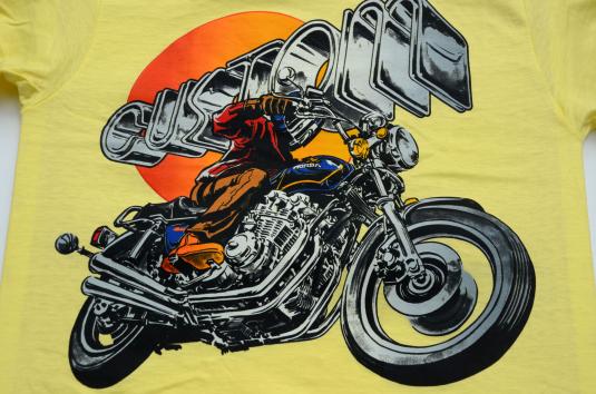 Vintage 1980 Honda Custom Motorcycle Yellow Cotton T Shirt M | Defunkd