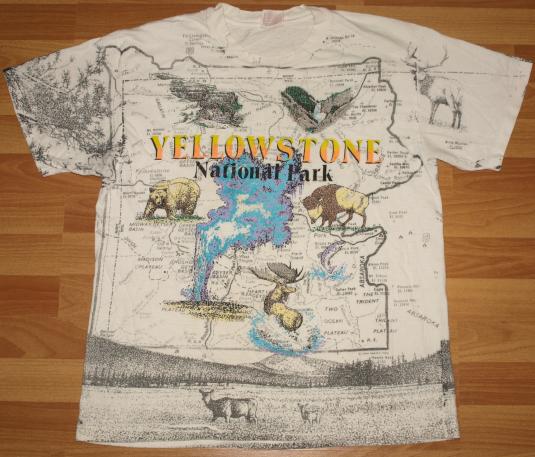 Vintage YELLOWSTONE National Park Map All-Around T-Shirt | Defunkd