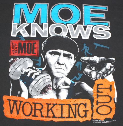 Vintage Three Stooges Moe Knows Working Out Black T-shirt | Defunkd