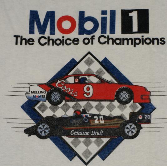 Vintage 80s Mobile 1 Auto Racing T-Shirt Miller Coors NASCAR | Defunkd