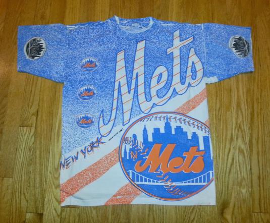 1991 NY Mets All Over Print T-Shirt 90s Trench MLB Sz L | Defunkd