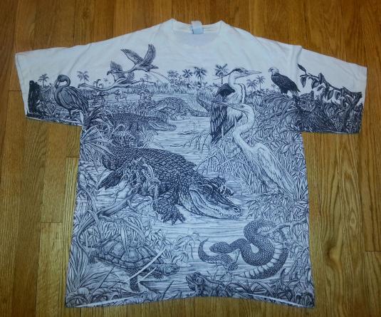 80s 90s Swamp T-Shirt Alligator Bird Bayou Signal All Over | Defunkd