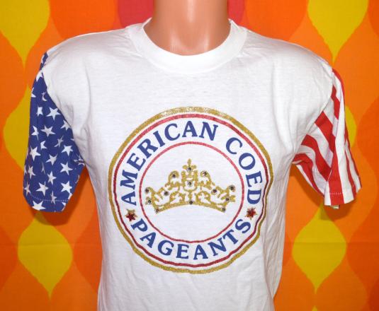 vintage coed beauty PAGEANTS rhinestone flag t-shirt 80s | Defunkd